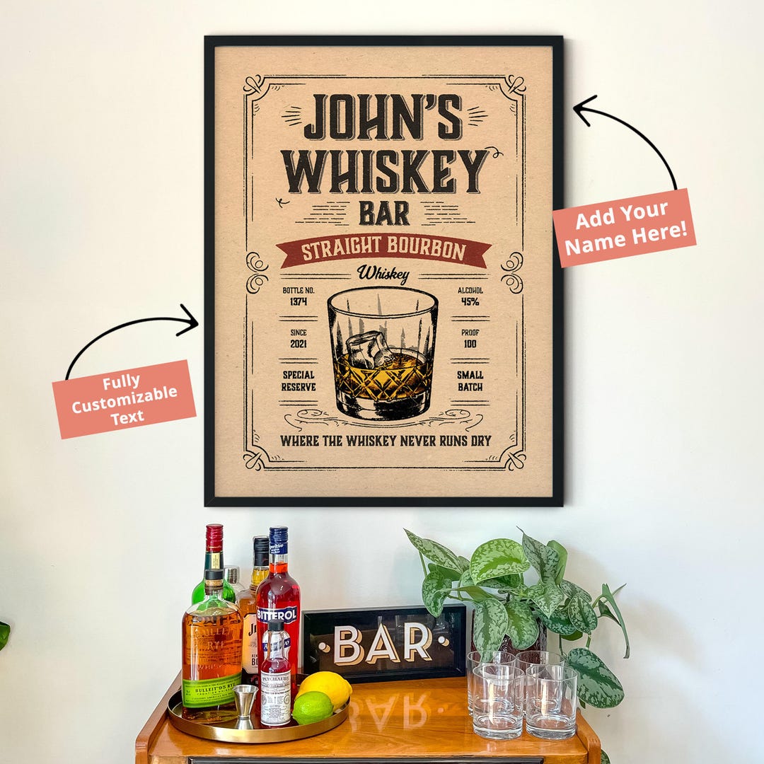 Whiskey Bar Sign, Whiskey Cocktail Print, | Bar Cart Prints | Alcohol ...
