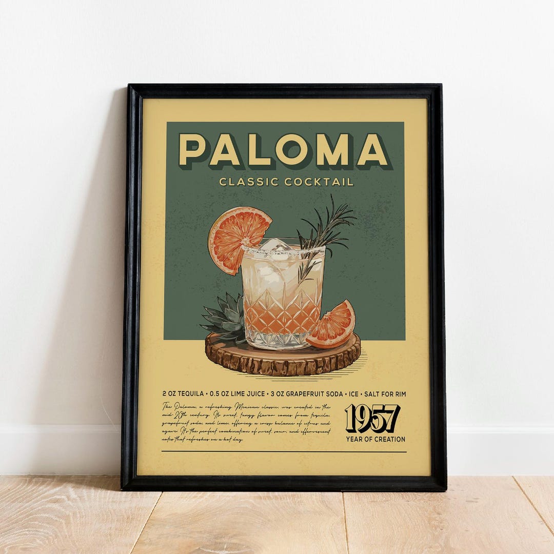 Paloma Cocktail Print, Paloma Cocktail Poster | Bar Cart Prints ...