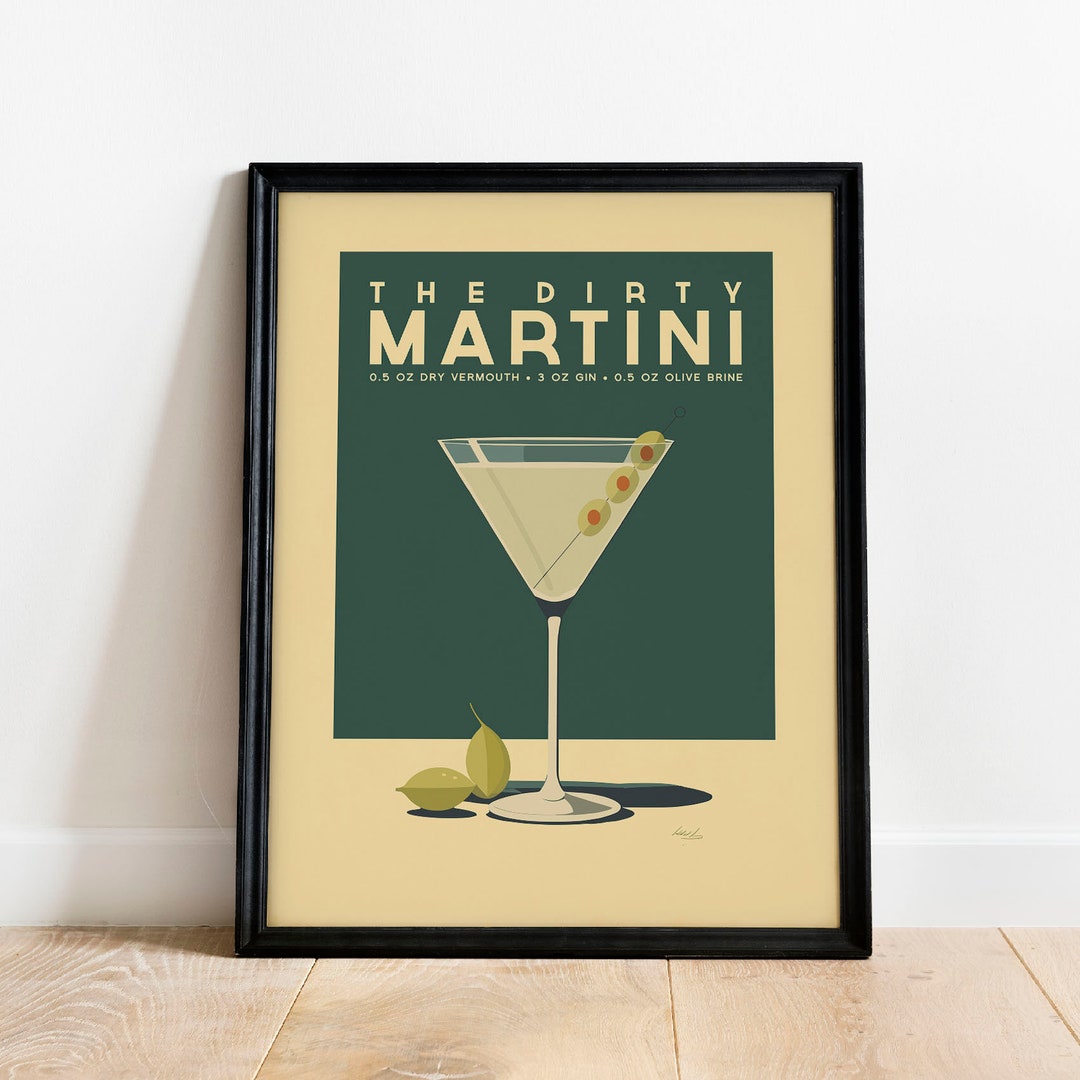 Dirty Martini Cocktail Poster, Dirty Martini Cocktail Print, Mid ...