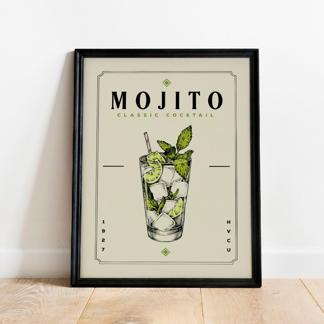 Mojito Cocktail Print, Mojito Cocktail Poster | Bar Cart Prints ...
