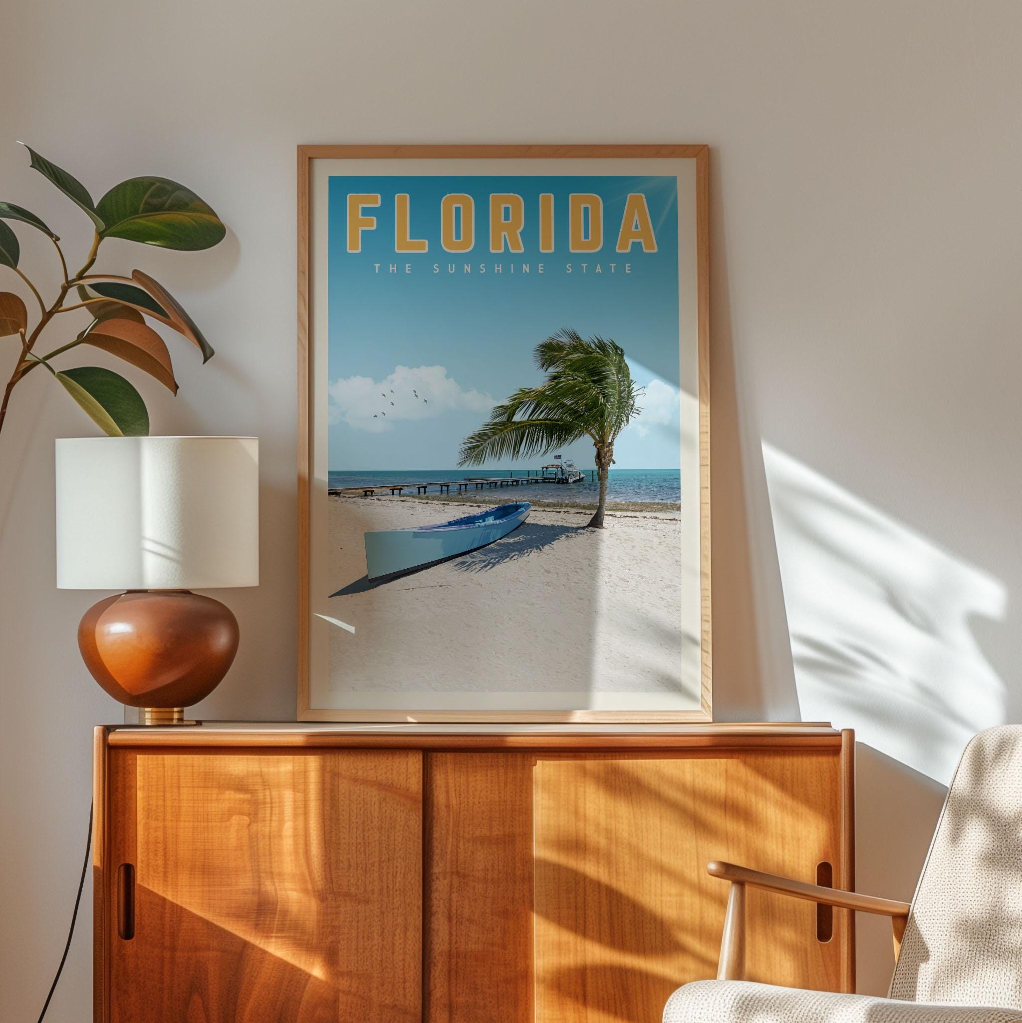 Florida Travel Poster, Florida Wall Art, Vintage Florida State Map ...