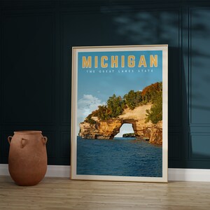 Michigan Art, Michigan Travel Poster, Michigan State Print, Lake ...