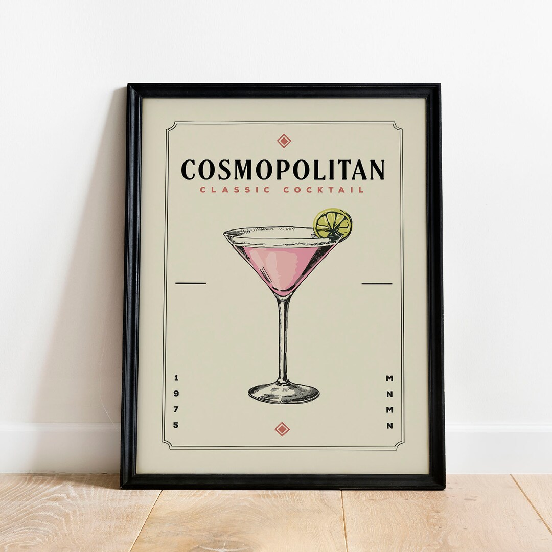 Cosmopolitan Cocktail Print, Cosmopolitan Drink Poster | Bar Cart ...