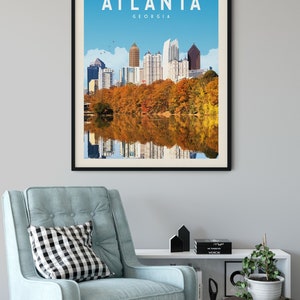 Atlanta Skyline Poster Print Vintage Atlanta Georgia Wall Art - Etsy