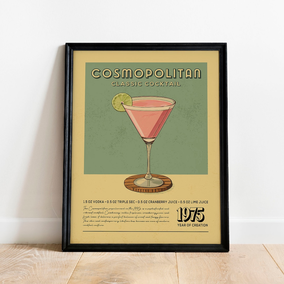 Cosmopolitan Cocktail Print, Cosmopolitan Cocktail Poster, Bar Wall Art ...