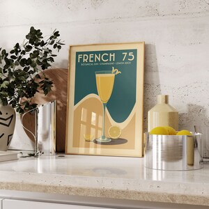 French 75 Cocktail Print, Vintage French 75 Cocktail Poster | Bar Cart ...
