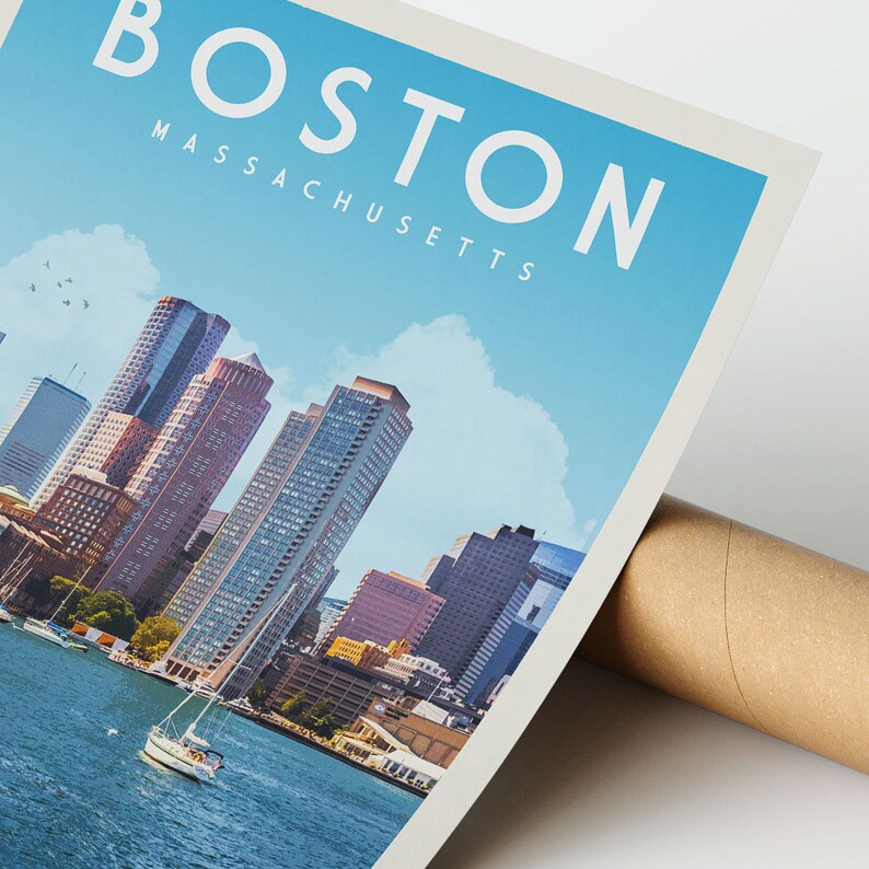 Boston City Skyline Poster Retro Boston Wall Home Decor - Etsy