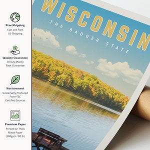 Wisconsin Travel Poster, Wisconsin Art Print, Wisconsin Gift, Wisconsin ...