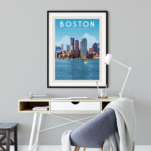 Boston City Skyline Poster Retro Boston Wall Home Decor - Etsy