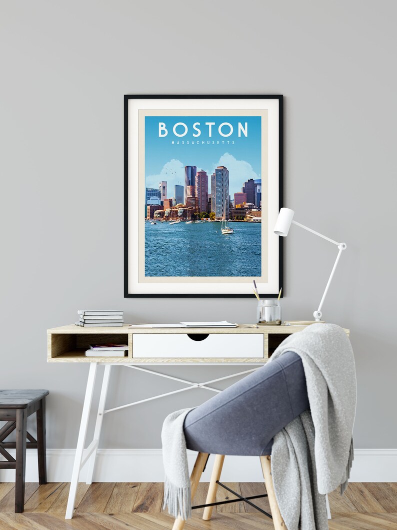 Boston City Skyline Poster Retro Boston Wall Home Decor - Etsy