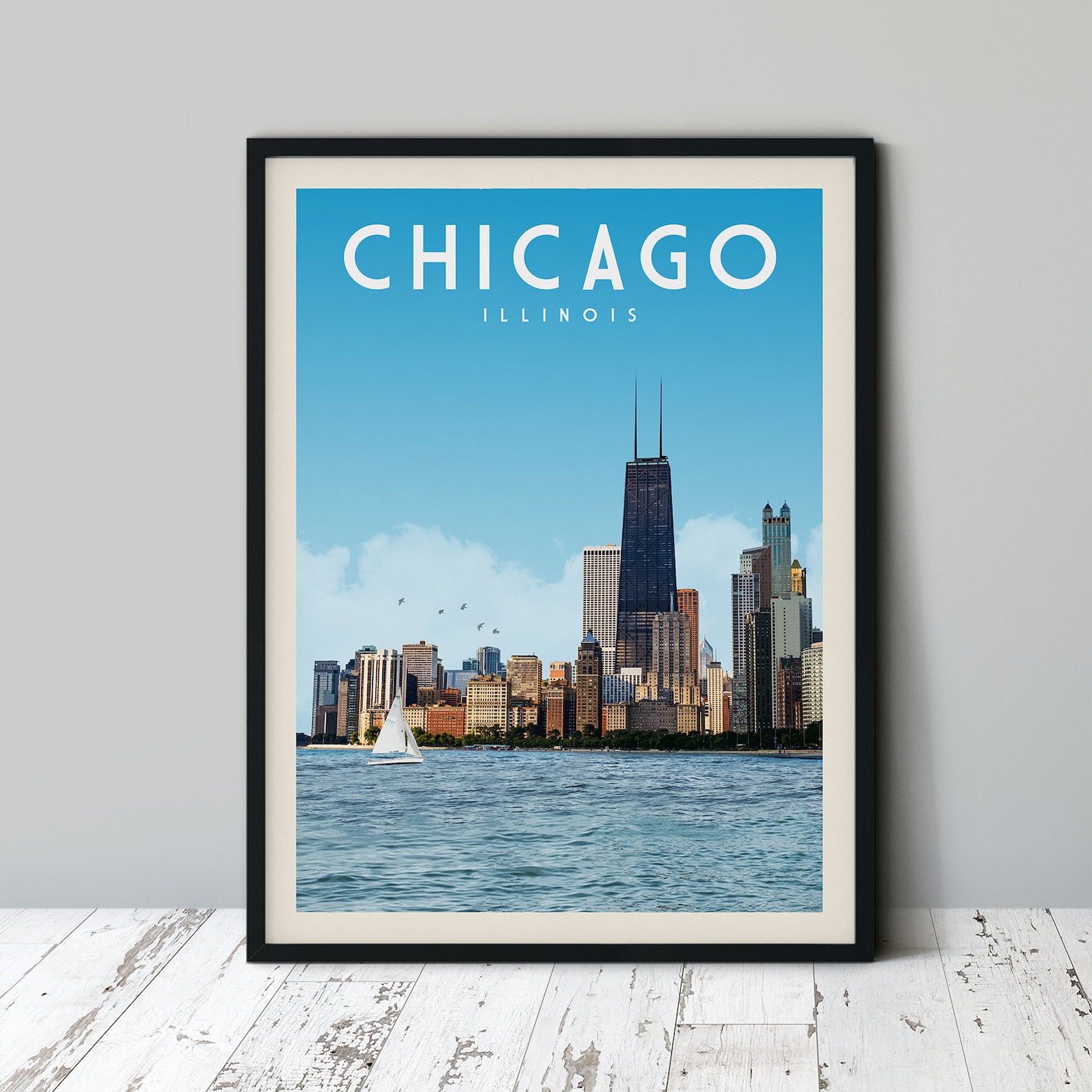 Chicago Skyline Travel Poster Wall Art Print Chicago Illinois - Etsy