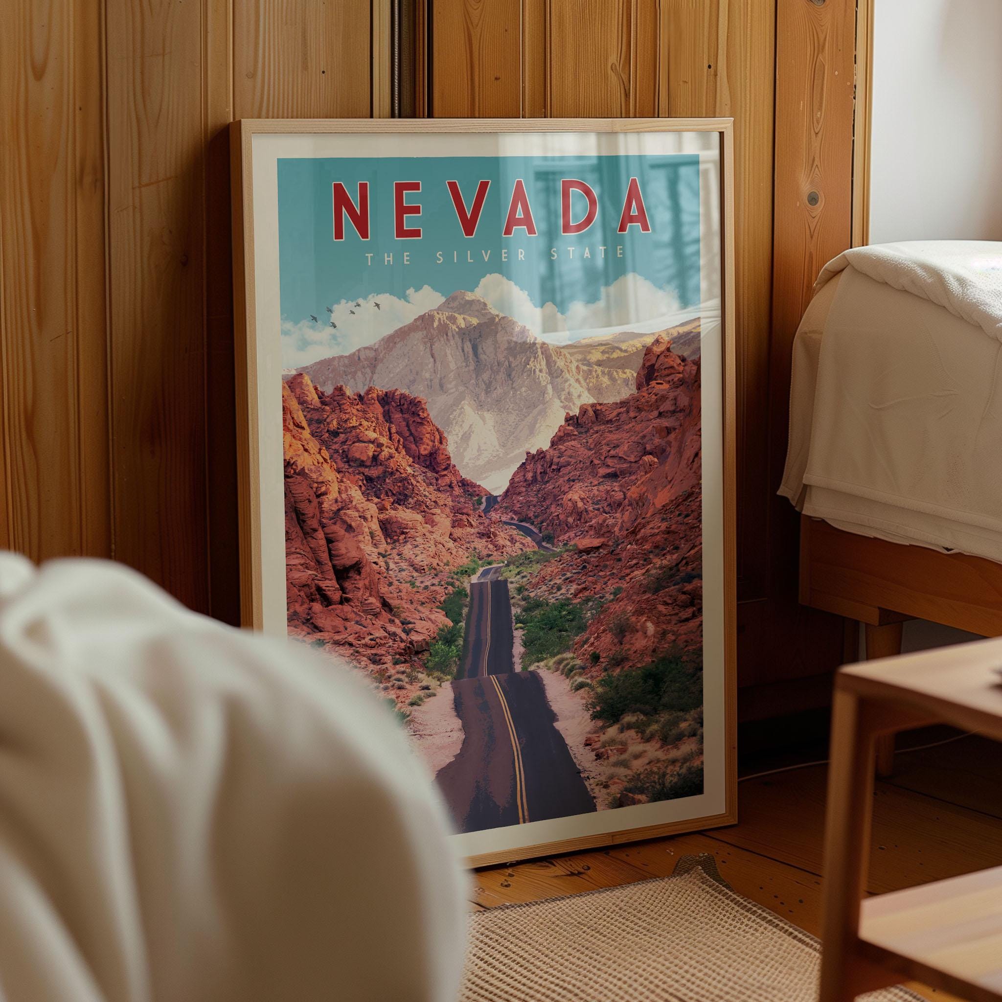Nevada Art, Nevada Retro Travel Poster, Vintage Southwest Decor, Nevada ...