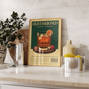 Old Fashioned Cocktail Print, Old Fashioned Cocktail Poster, Bar Wall ...