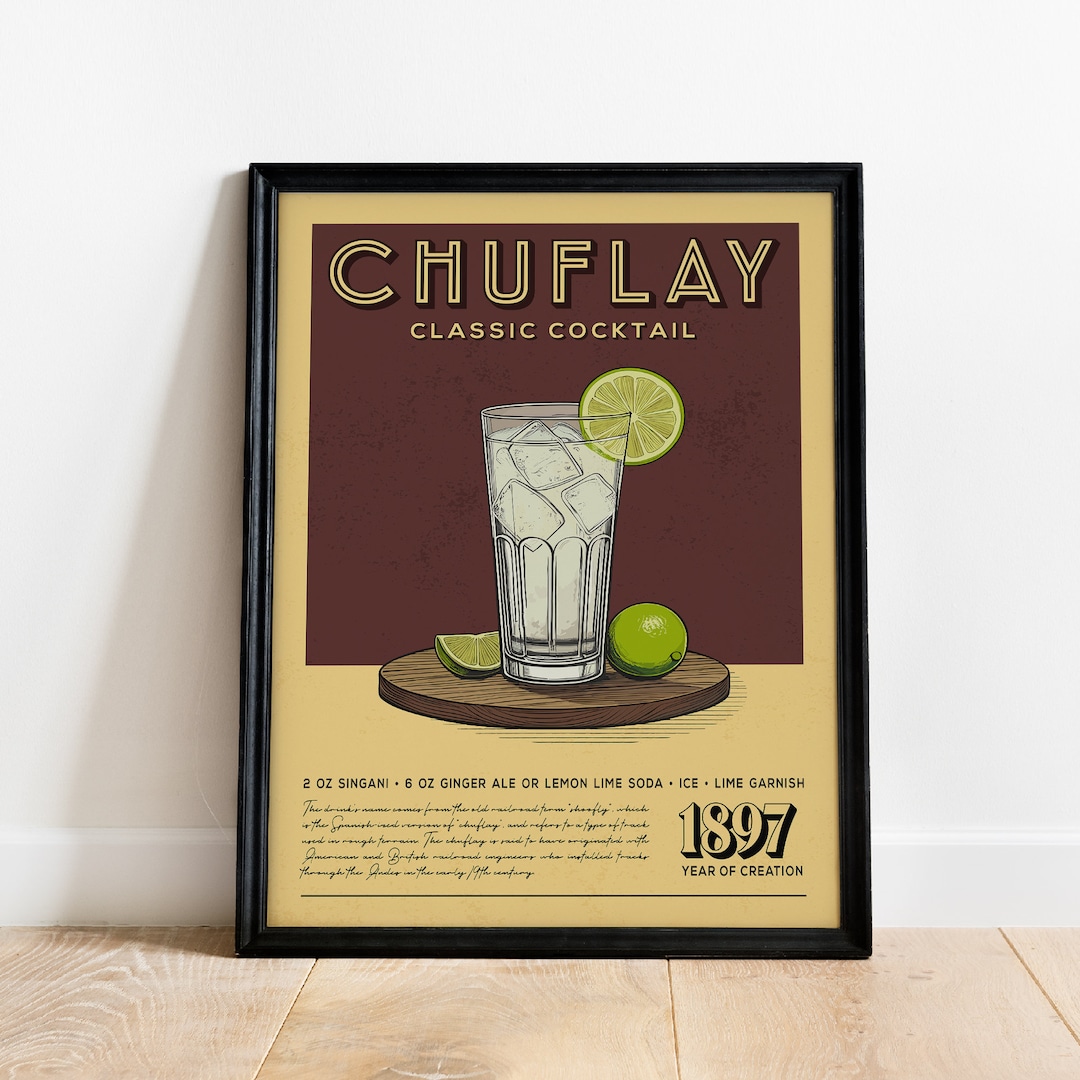 Bolivian Chuflay Cocktail Poster, Mid Century Modern Bolivian Chuflay ...