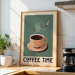 Retro Coffee Poster, Coffee Time, Coffee Bar Art Print, Modern Kitchen ...