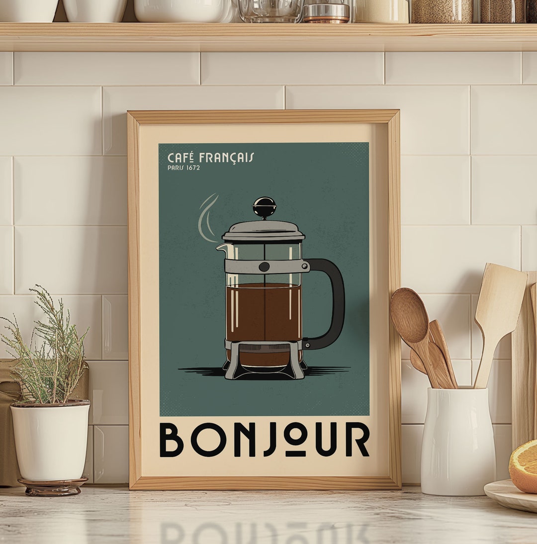 French Press Coffee Poster, Coffee Bar Art Print, Modern Kitchen Wall ...