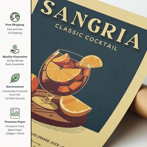 Sangria Cocktail Print, Sangria Cocktail Poster Bar Cart Prints Vintage ...