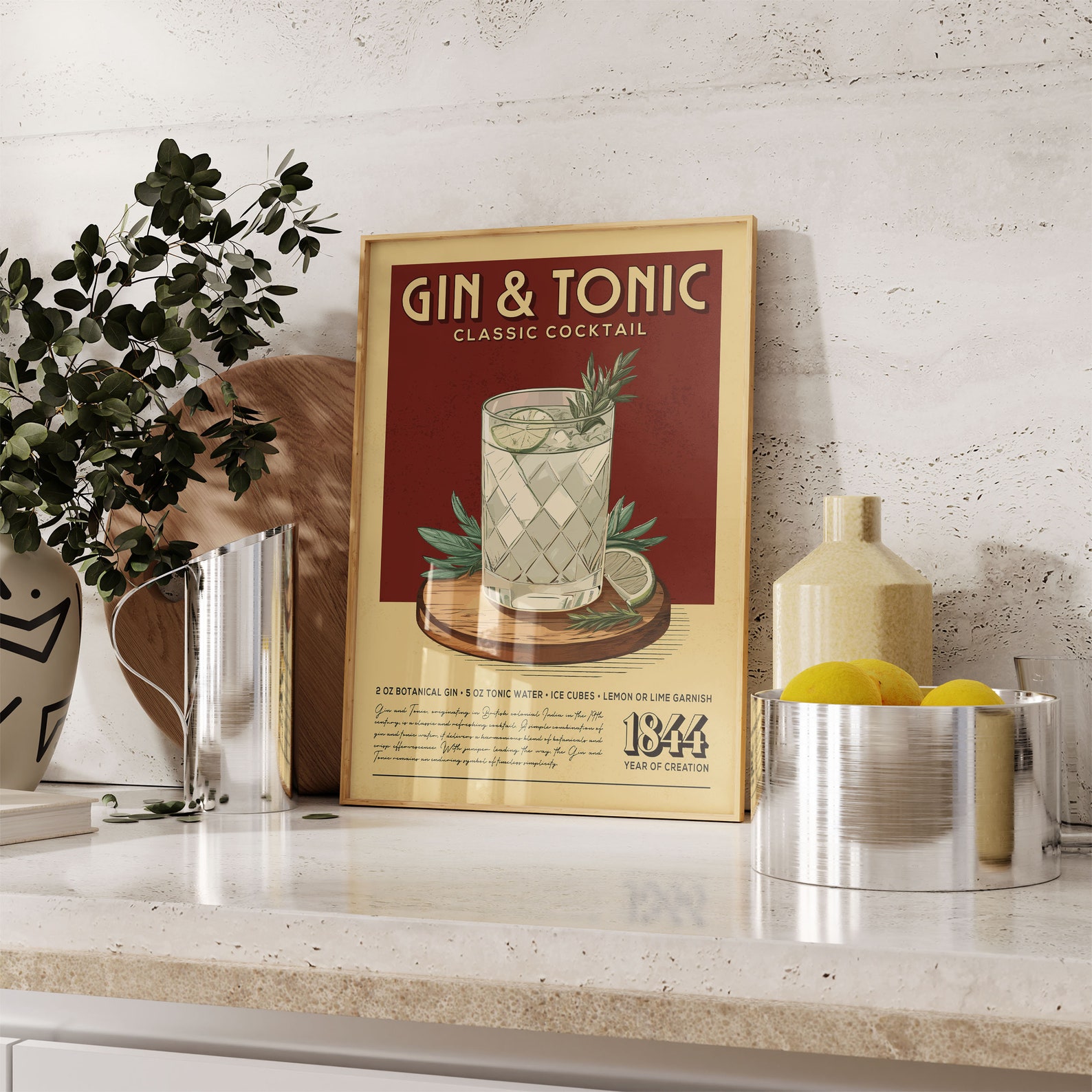 Gin and Tonic Cocktail Print, Gin and Tonic Cocktail Poster, Bar Wall ...