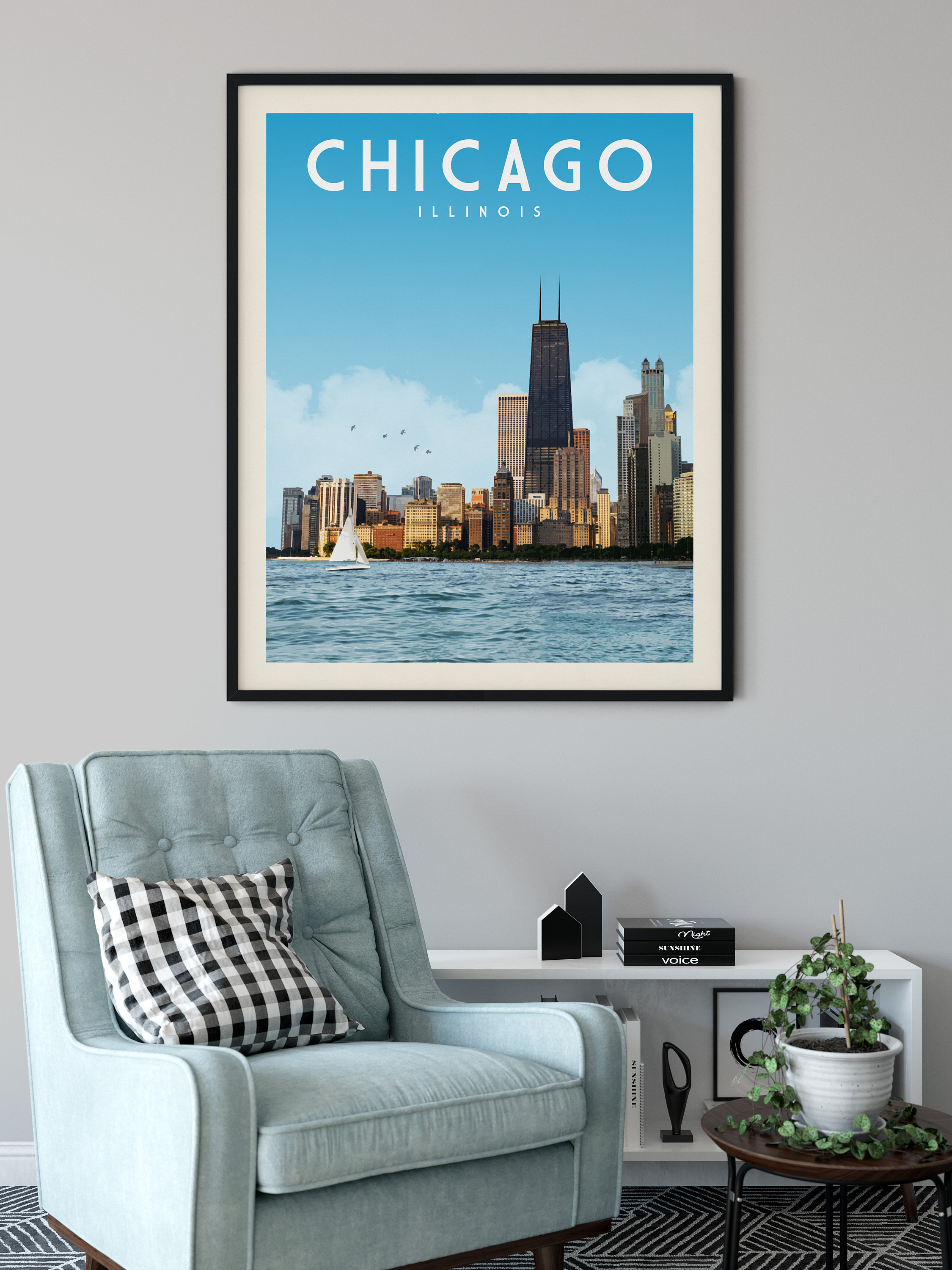 Chicago Skyline Travel Poster Wall Art Print Chicago Illinois | Etsy
