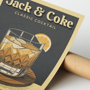 Jack and Coke Cocktail Print, Jack and Coke Cocktail Poster Bar Cart ...