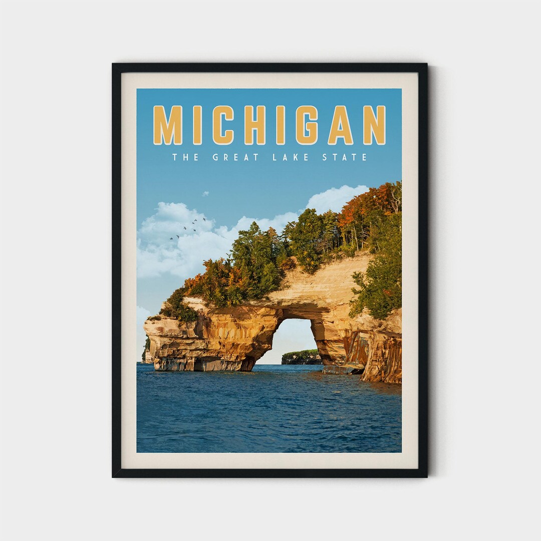 Michigan Art, Michigan Travel Poster, Michigan State Print, Lake ...