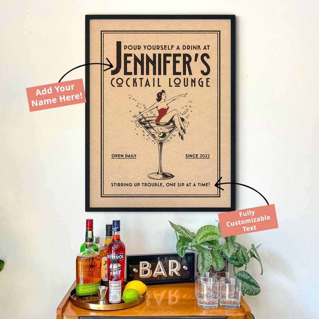 Martini Girl Cocktail Poster, Vintage Cocktail Bar Wall Art, | Bar Cart ...