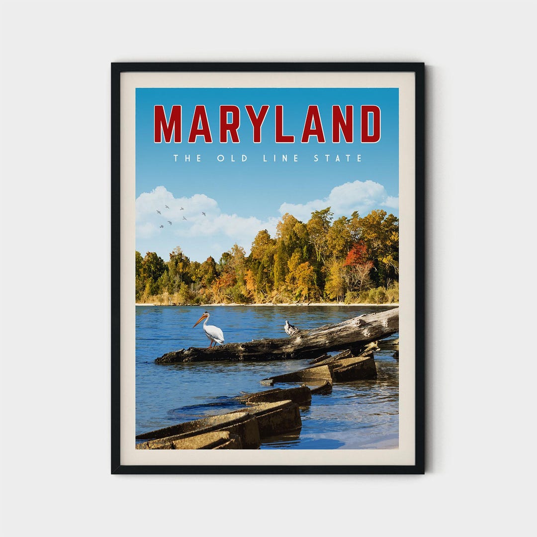 Maryland Art Print, Maryland Poster, Vintage Maryland Wall Art Home ...