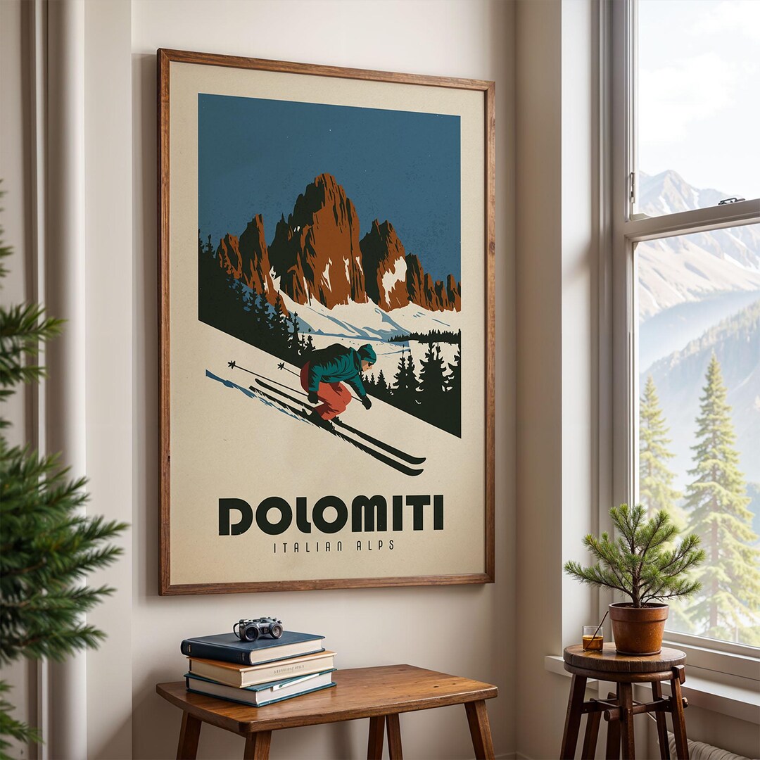 Dolomites Italy Ski Poster, Retro Ski Poster | Vintage Ski Poster ...