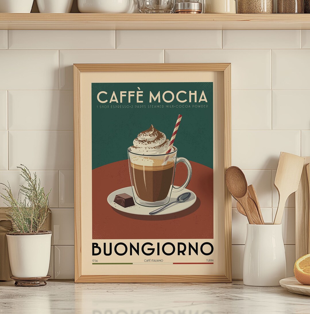 Cafe Mocha Coffee Poster, Kitchen Coffee Bar Art Print, Coffee Bar Sign ...