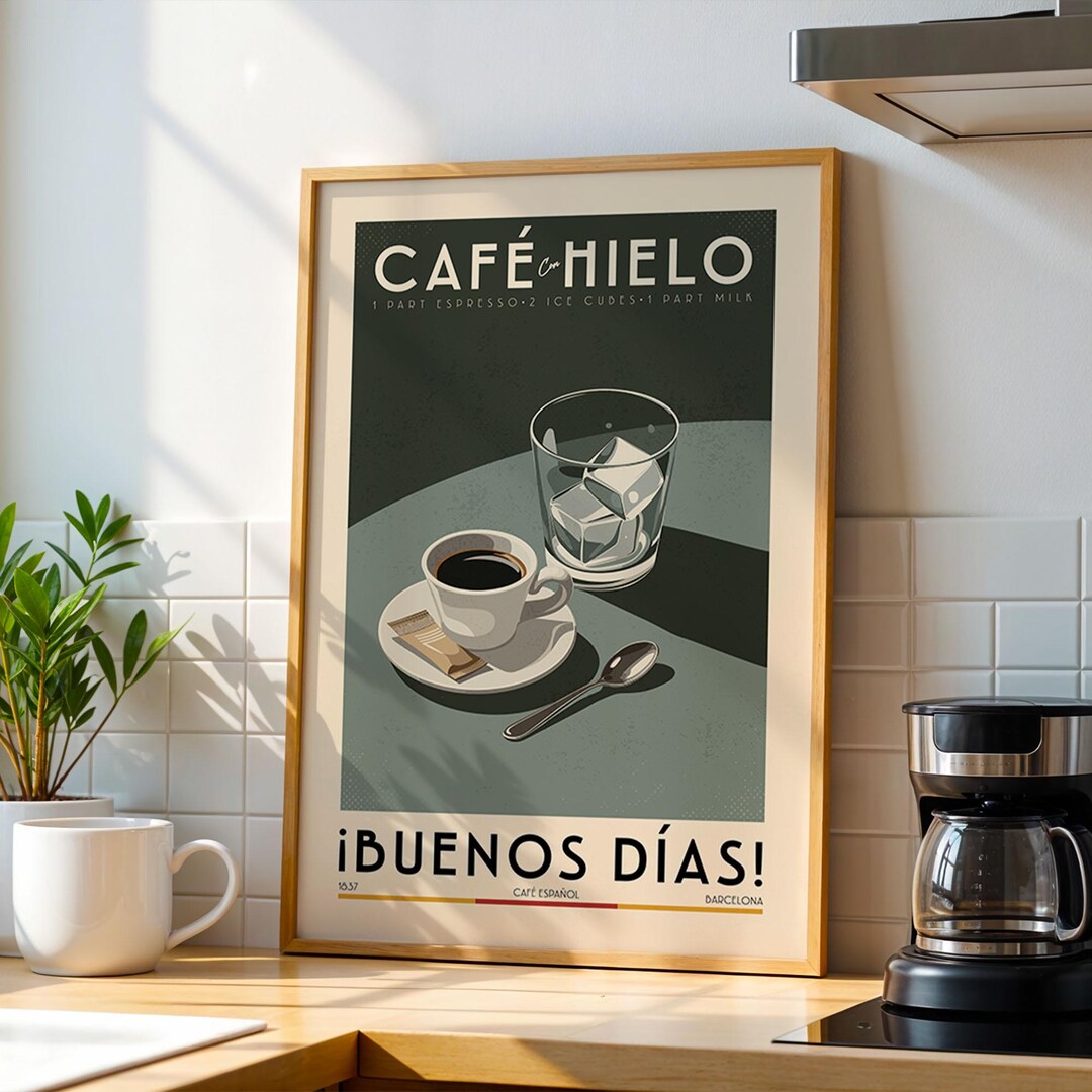 Cafe Con Hielo Coffee Poster, Kitchen Coffee Bar Art Print, Coffee Bar ...
