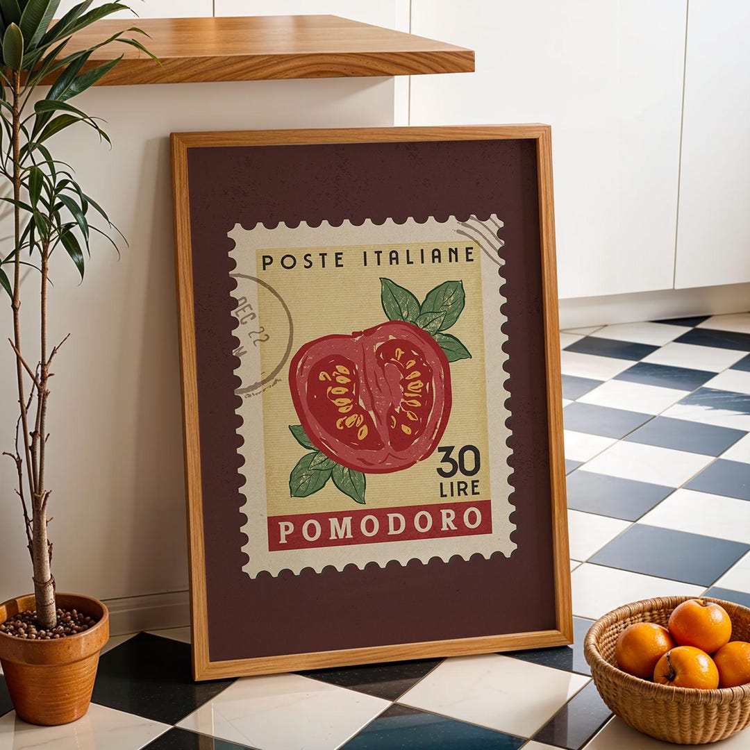 Tomato Wall Art, Retro Stamp Poster | Retro Kitchen Print | Pomodoro ...