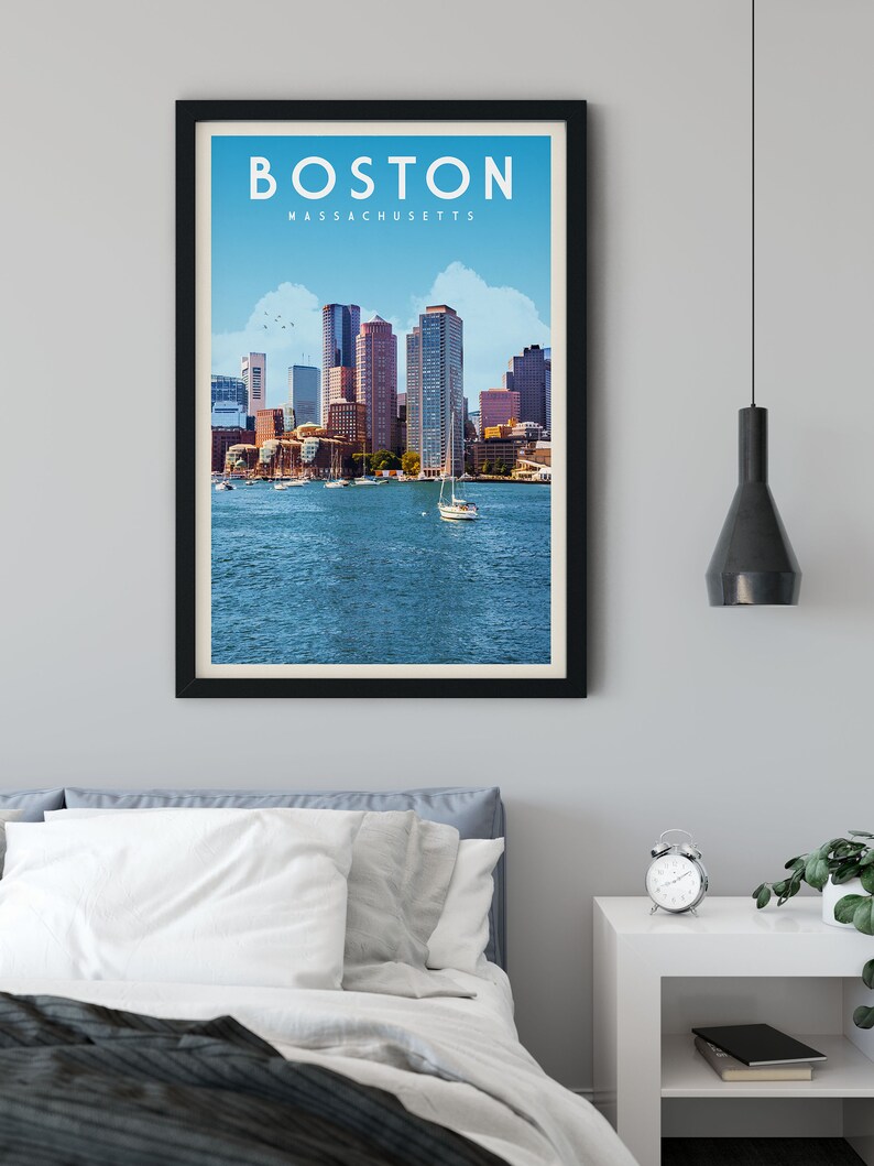 Boston City Skyline Poster Retro Boston Wall Home Decor - Etsy