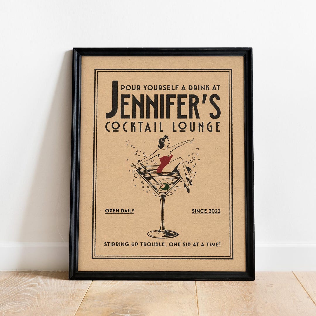 Martini Girl Cocktail Poster, Vintage Cocktail Bar Wall Art, | Bar Cart ...