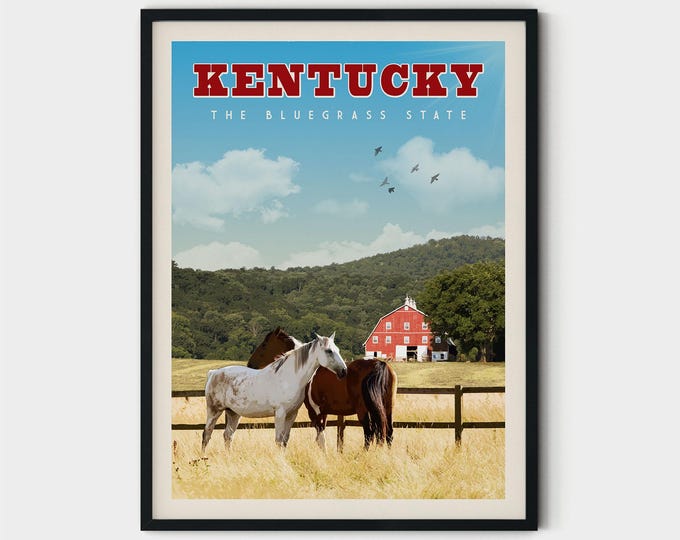 Kentucky Travel Poster, Kentucky Horse Racing Poster, Kentucky Vintage ...
