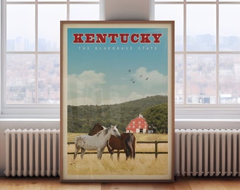 Kentucky Travel Poster, Kentucky Horse Racing Poster, Kentucky Vintage ...