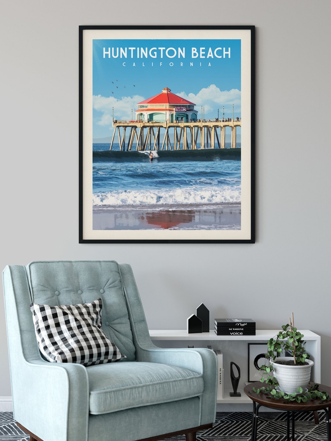 Huntington Beach Pier Poster California Wall Art Southern - Etsy