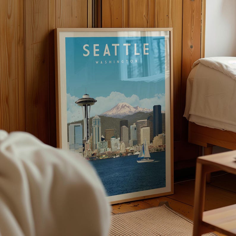 Seattle Poster Print, Seattle Washington State Wall Art Home Decor ...