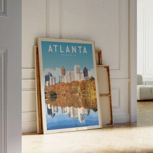 Atlanta Skyline Poster Print, Vintage Atlanta Georgia Wall Art Home ...