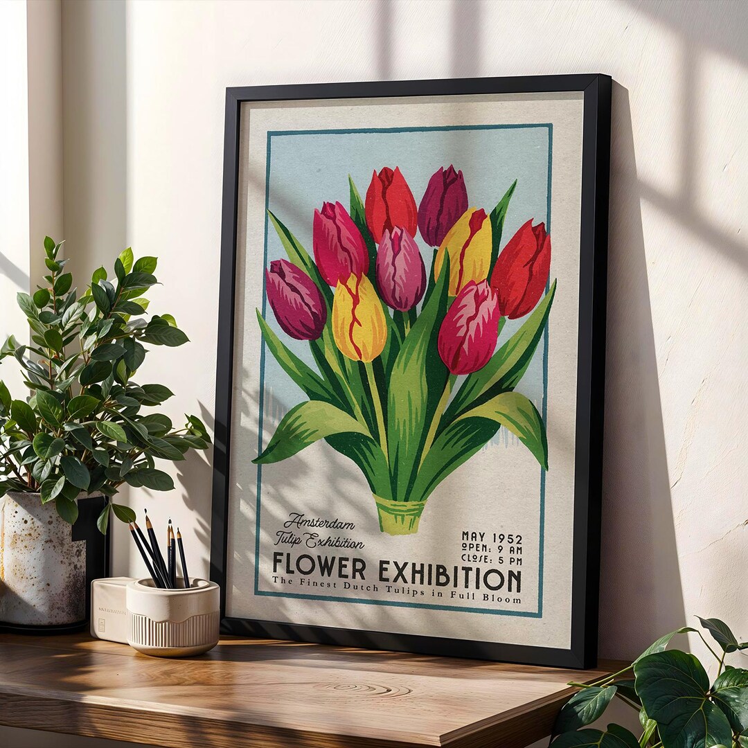 Flower Market Tulips Print, Retro Amsterdam Flower Art | Flower Market ...