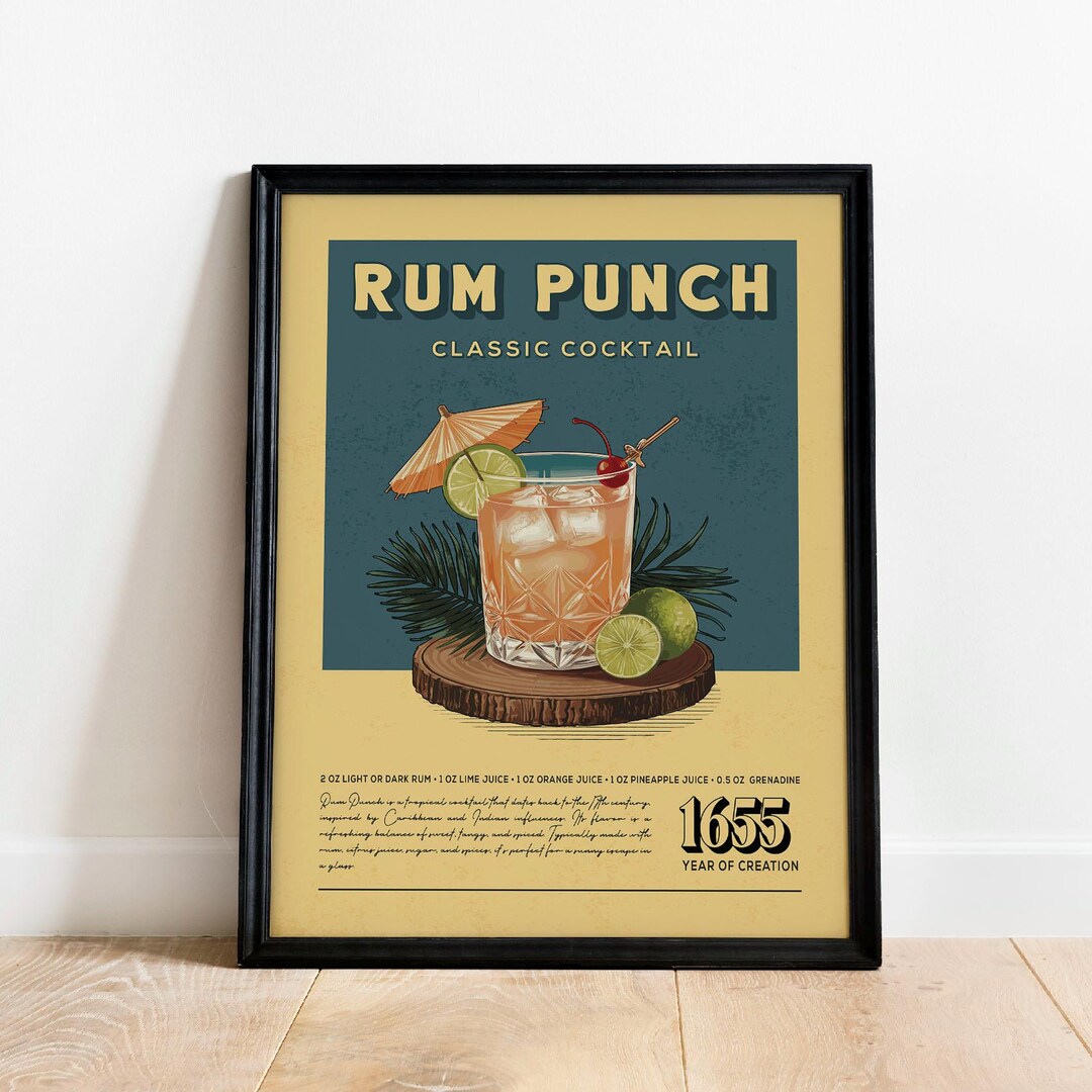 Rum Punch Cocktail Print, Rum Punch Cocktail Poster | Bar Cart Prints ...