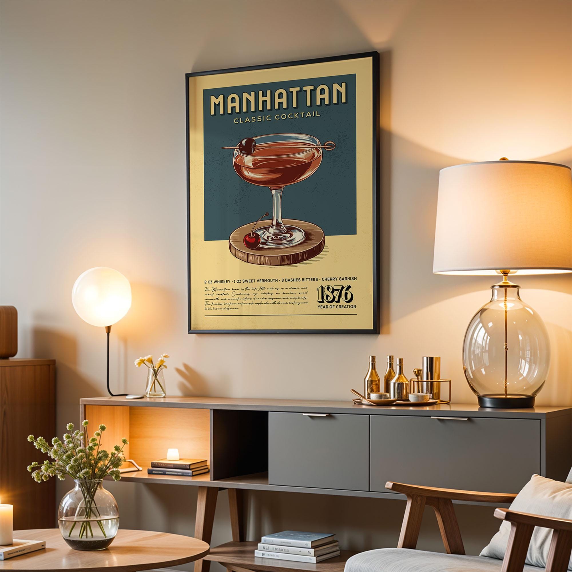 Manhattan Cocktail Print, Manhattan Cocktail Poster, Bar Wall Art ...