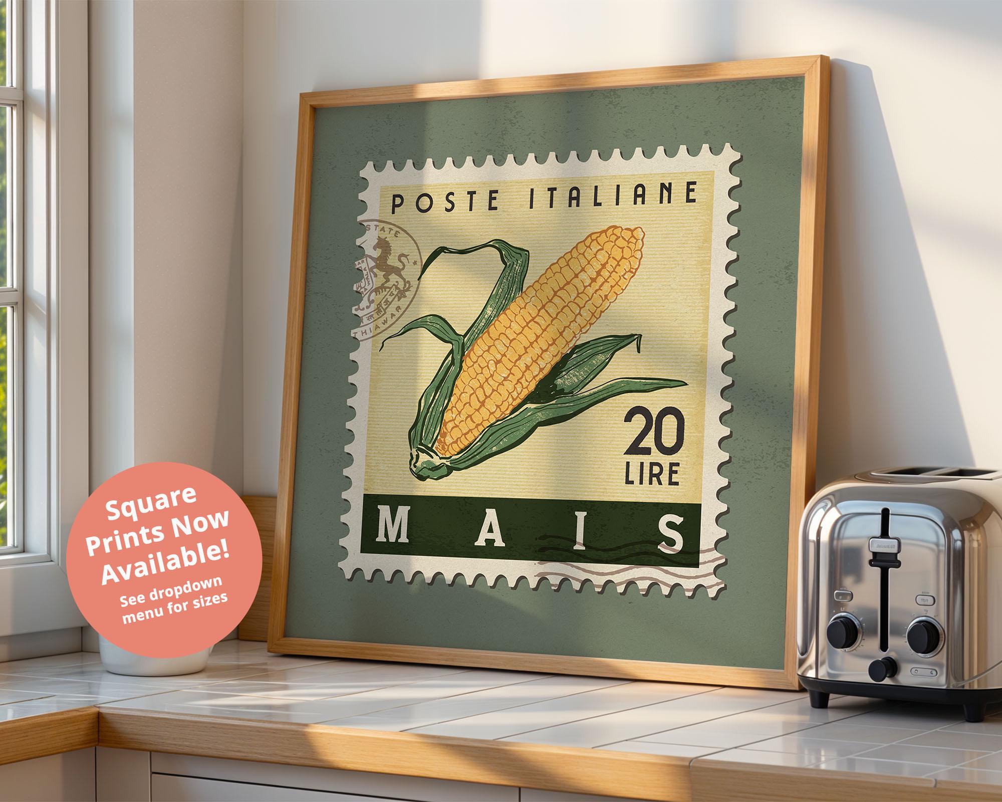 Vintage Corn Wall Art, Italian Food Art Print | Retro Kitchen Print ...