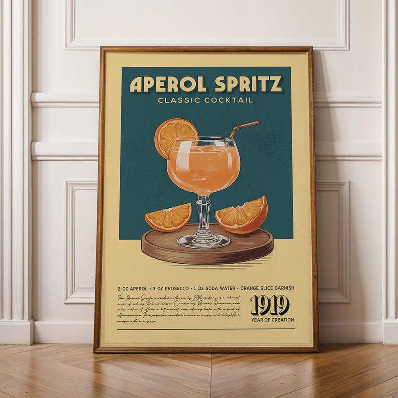 Aperol Spritz Print, Aperol Spritz Poster, Classic Cocktail Bar Wall ...