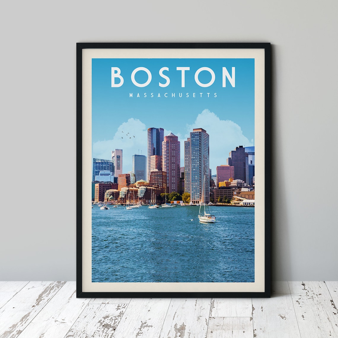 Boston City Skyline Poster Retro Boston Wall Home Decor - Etsy