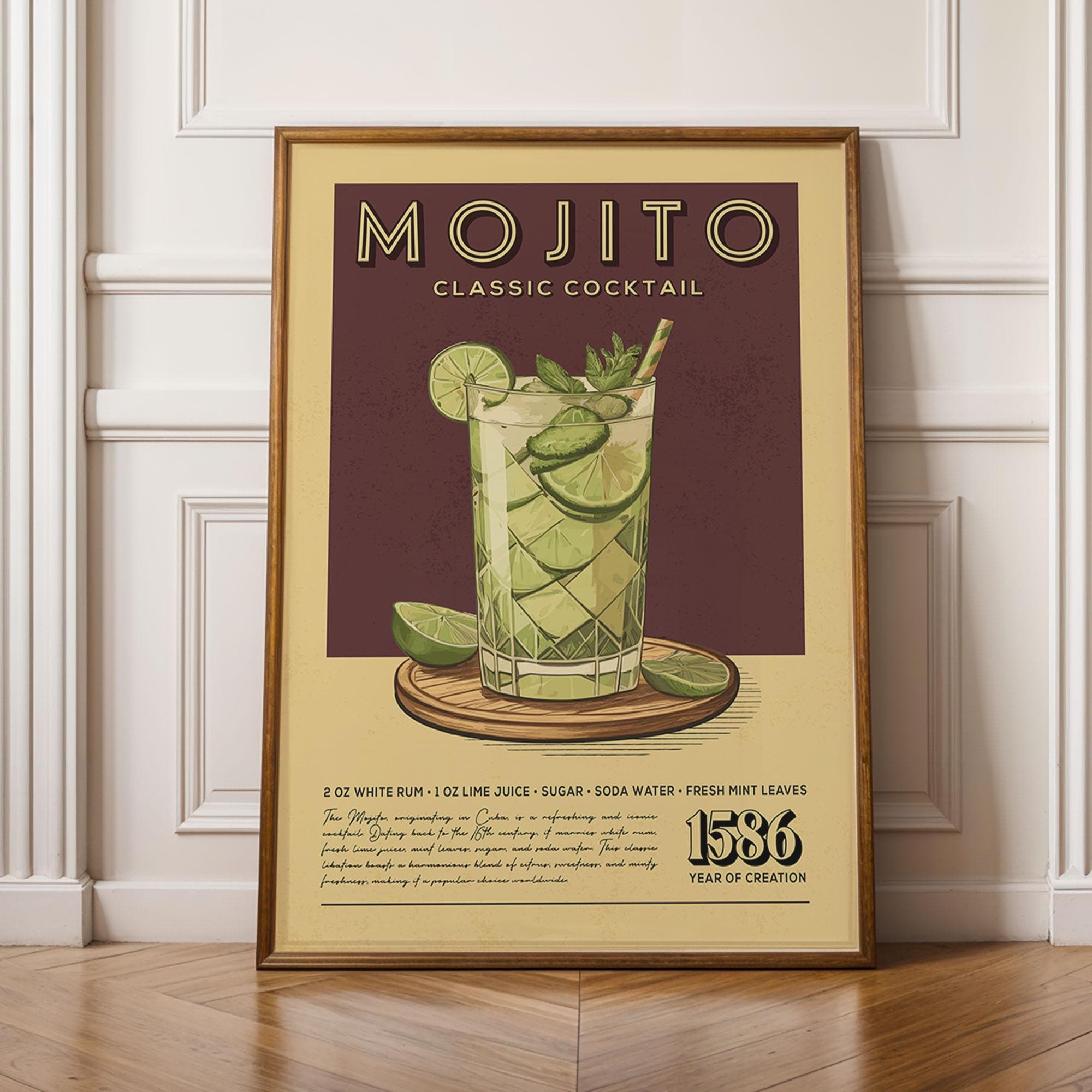 Mojito Cocktail Print, Mojito Cocktail Poster, Bar Wall Art, Classic ...