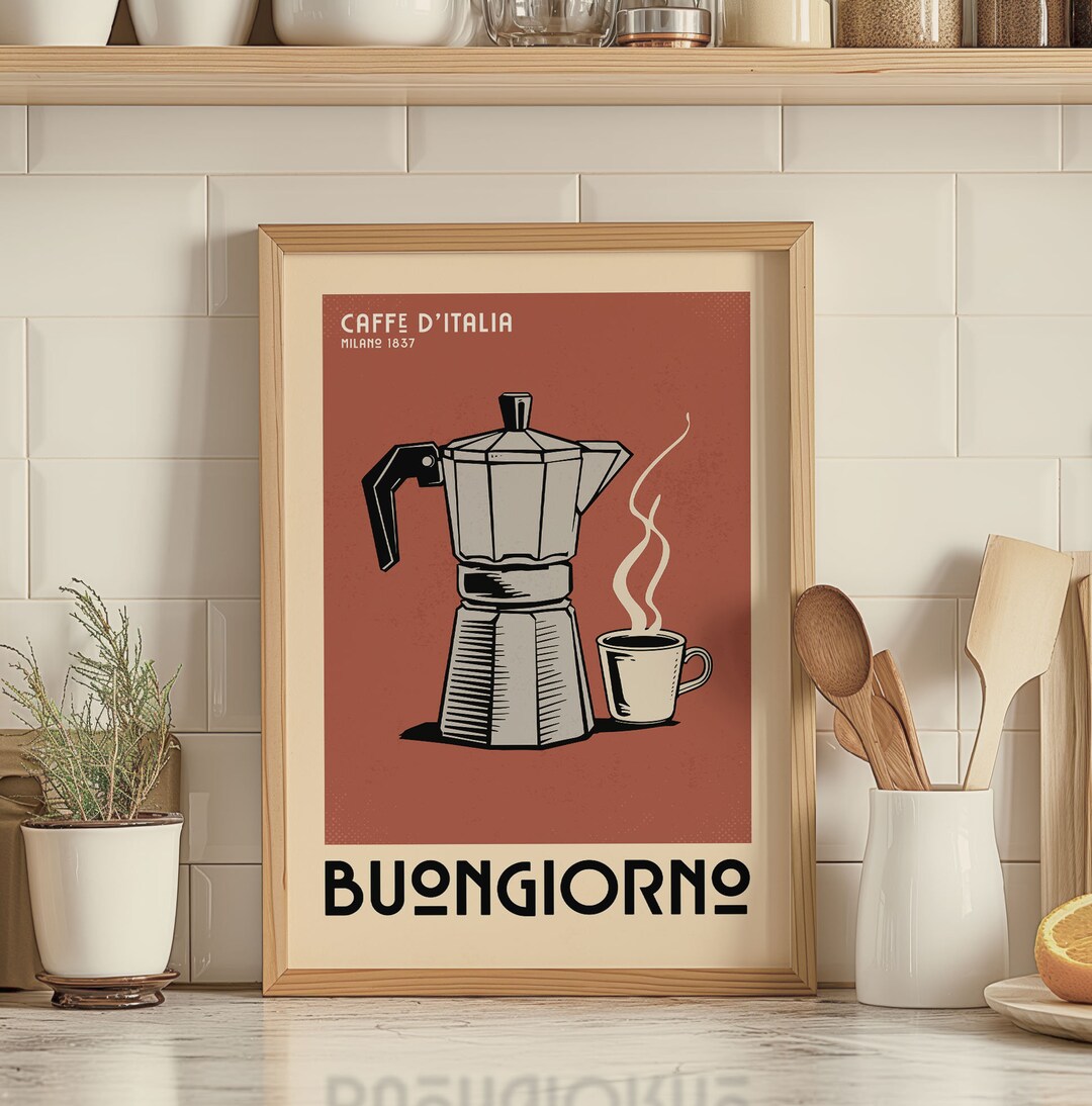 Italian Espresso Maker Coffee Poster, Coffee Bar Art Print, Kitchen ...