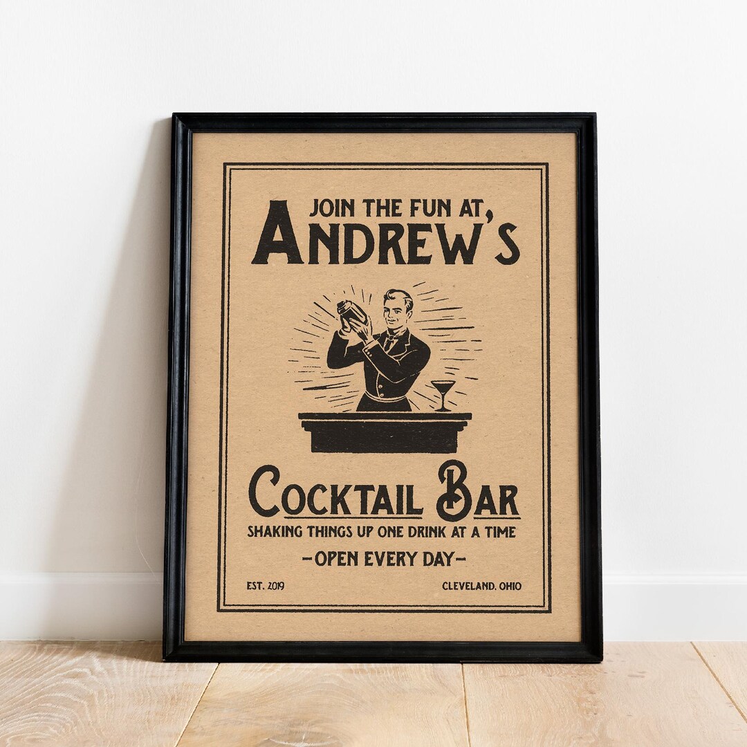 Bartender Cocktail Poster, Vintage Bar Cart Decor | Bar Cart Prints ...