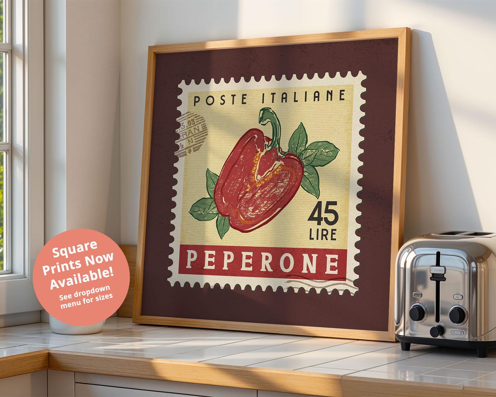 Red Bell Pepper Poster, Retro Stamp Poster | Retro Kitchen Print ...