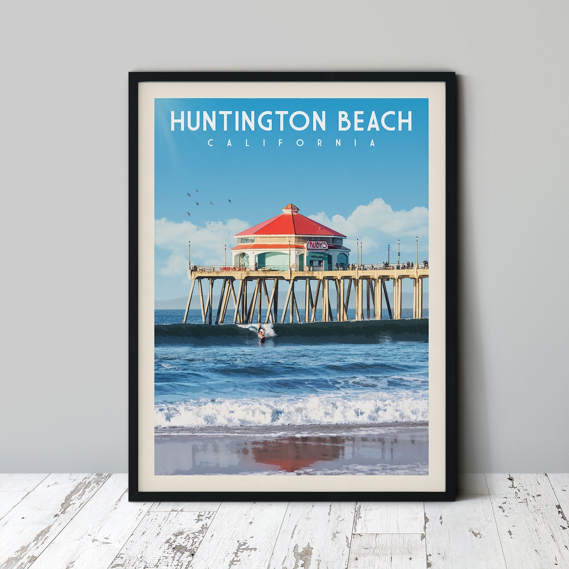 Huntington Beach Pier Poster California Wall Art Southern - Etsy