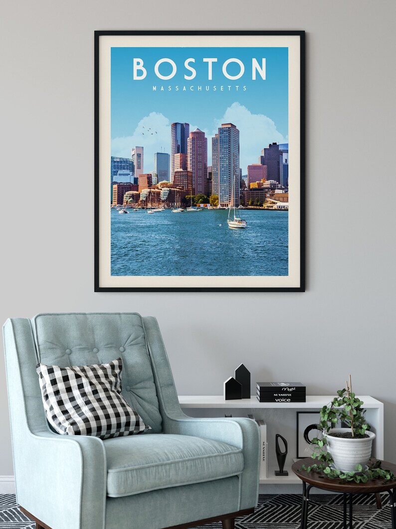 Boston City Skyline Poster Retro Boston Wall Home Decor - Etsy